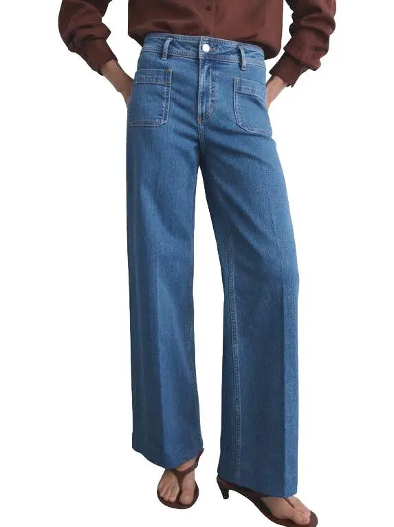 Mango Jessie Patch Pocket Wide Leg Jeans - Medium Blue
