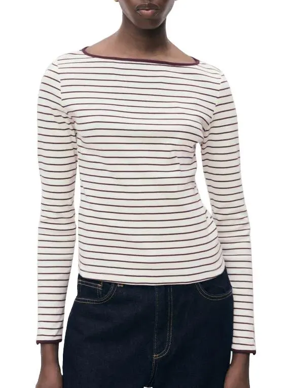 Mango Striped Cotton Long Sleeve T-shirt - Burgundy