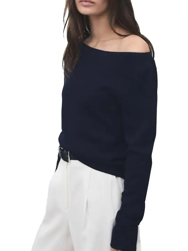 Mango Fine Knit Boat Neck Sweater - Dark Navy
