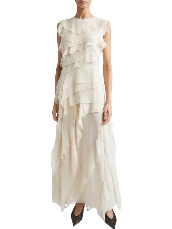 Altuzarra Gigi Semisheer Ruffle Silk Maxi Dress - Tapioca