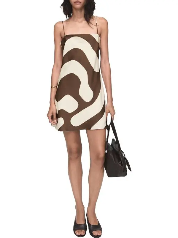 Mango Printed Sleeveless Mini Dress - Brown