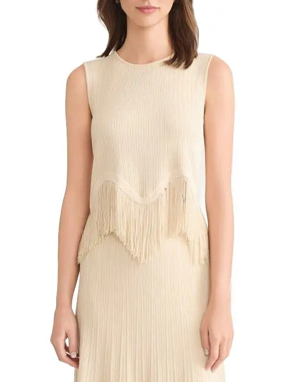 Misook Fringe Trim Knit Sleeveless Top - Pearl