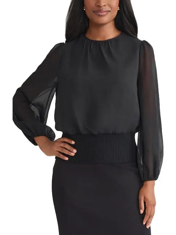 Misook Sheer Sleeve Mixed Media Top - Black