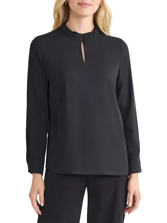 Misook Crêpe De Chine Long Sleeve Shirt - Black