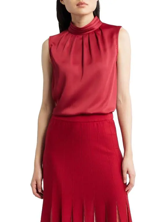 Misook Crêpe De Chine Mock Neck Sleeveless Top - Scarlet Red