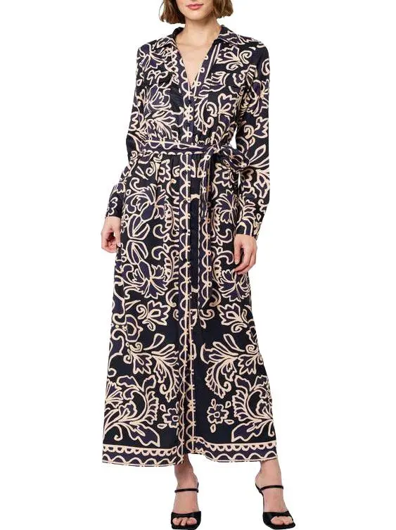 CIEBON Chiara Print Long Sleeve Shirt Dress - Black Multi