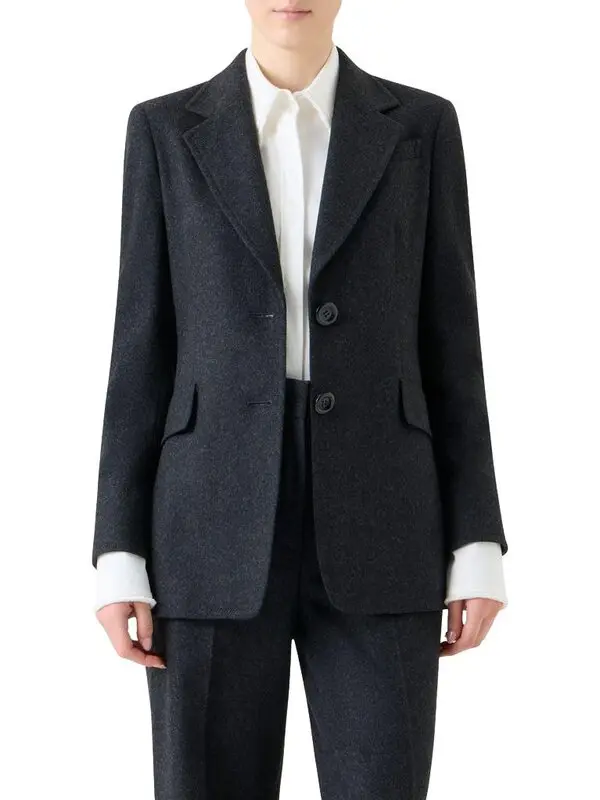 Akris Wool Blend Flannel Blazer - Charcoal