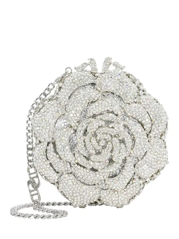 Dune London Crystal Embellished Flower Clutch - Silver