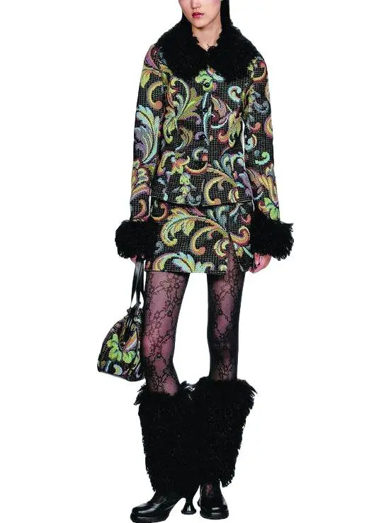 Anna Sui Tapestry Faux Fur Jacket - Black Multi