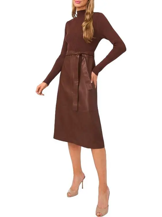 Ted Baker London Mixed Media Long Sleeve Dress - Cocoa