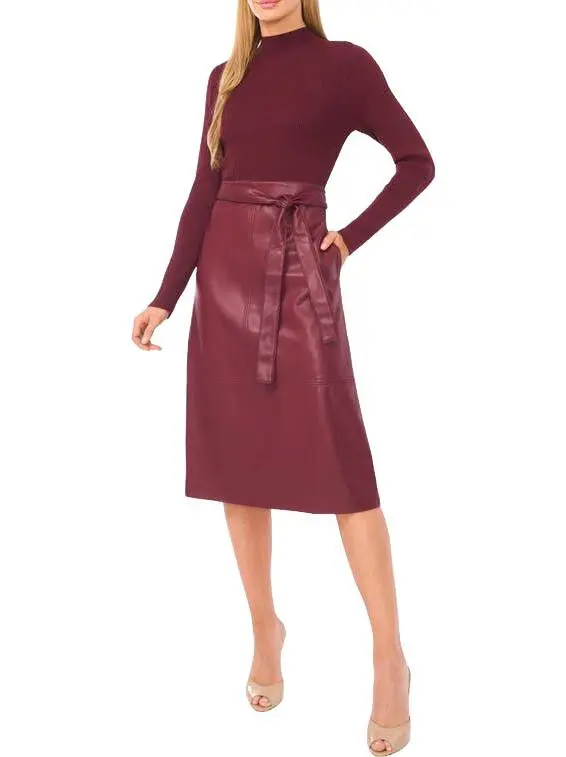 Ted Baker London Mixed Media Long Sleeve Dress - Port