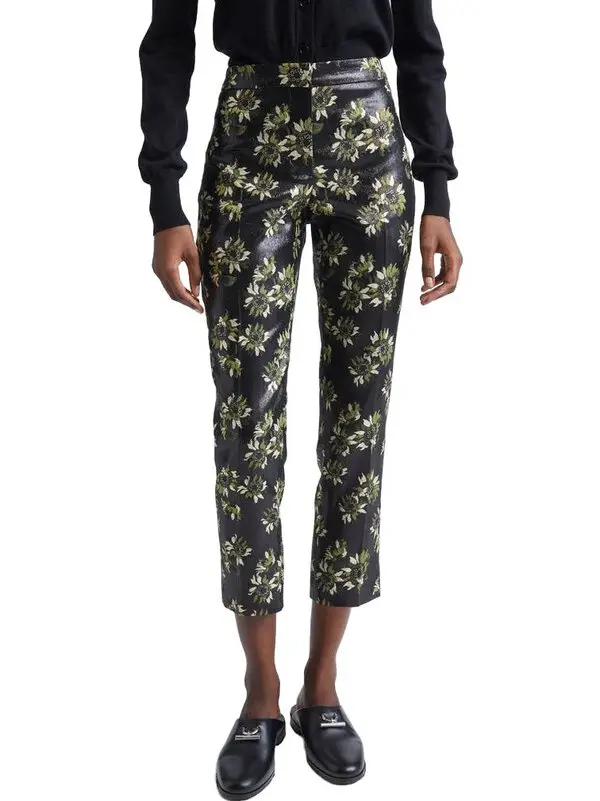 Alexander McQueen Metallic Sunflower Jacquard Cigarette Trousers - Black-green-gold