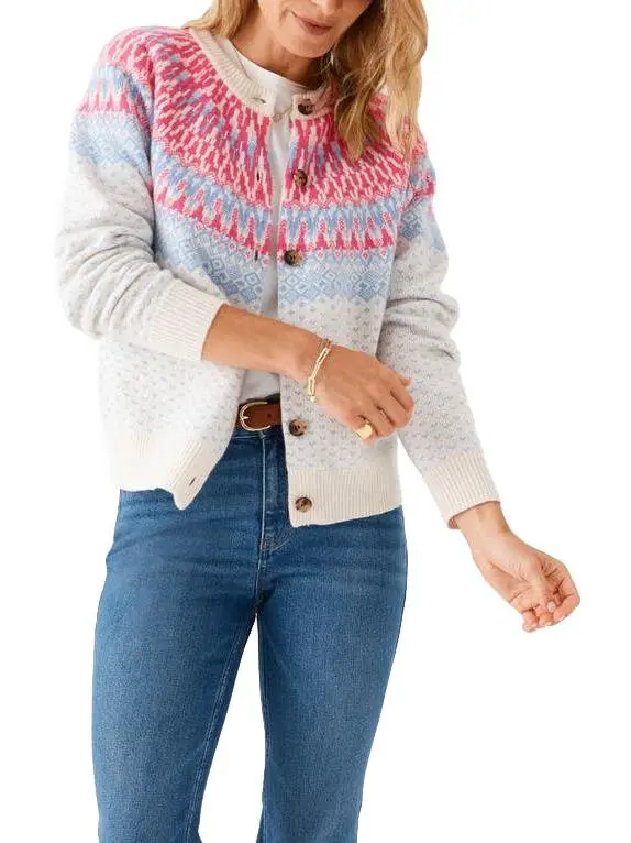 Vineyard Vines Fair Isle Merino Wool Blend Cardigan - Marshmallow
