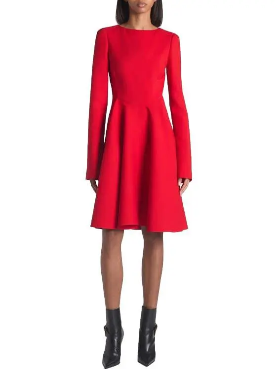 Alexander McQueen Long Sleeve Wool & Silk Blend Dress - Lust Red