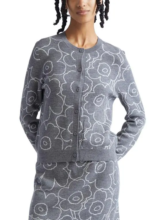 Marimekko Villi Piirto Unikko Jacquard Cardigan - Dark Grey Off White