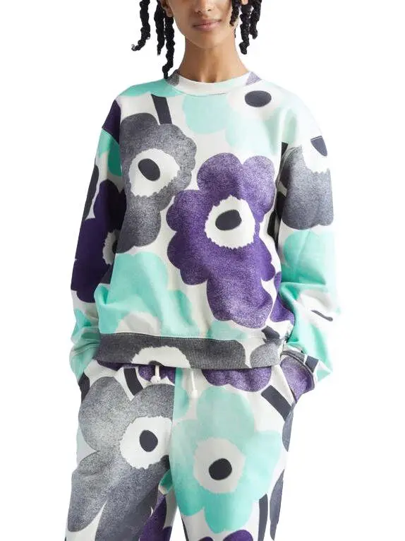 Marimekko Leiot Unikko Floral French Terry Sweatshirt - Off White Mint Violet