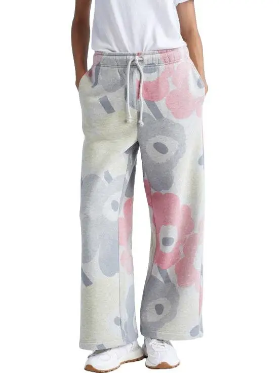 Marimekko Kikapo Unikko Floral Wide Leg French Terry Sweatpants - Grey Melange Pink L Yellow
