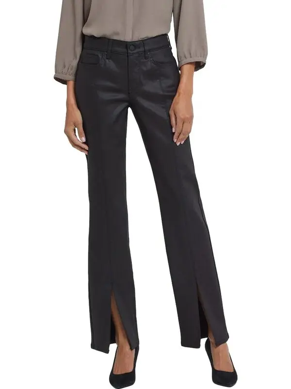 NYDJ Marilyn Coated Front Slit Straight Leg Jeans - Black Coated