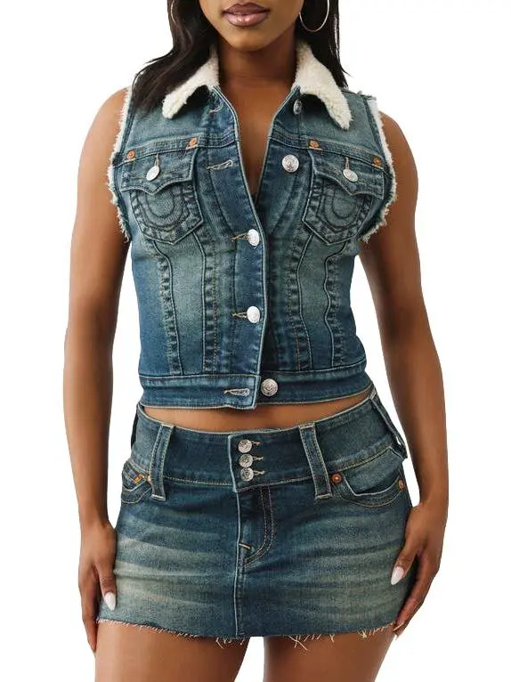 True Religion Racerback Denim Vest - Gotham Grind Dark Wash