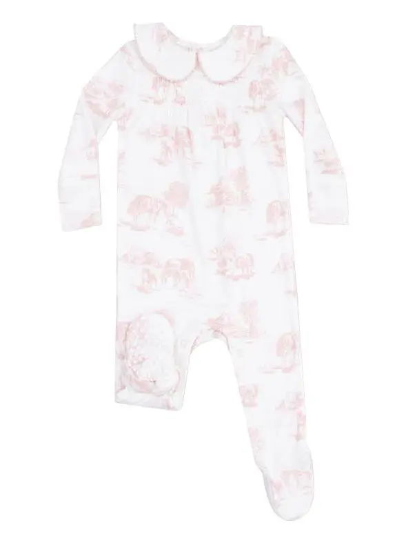 ANGEL DEAR Farm Toile Print Footie - White/pink