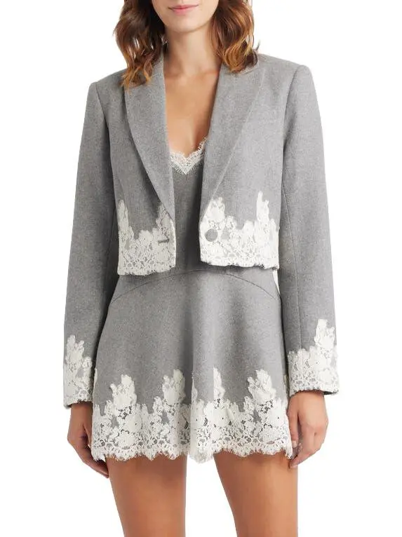 LoveShackFancy Icarus Lace Detail Crop Jacket - Grey Melange