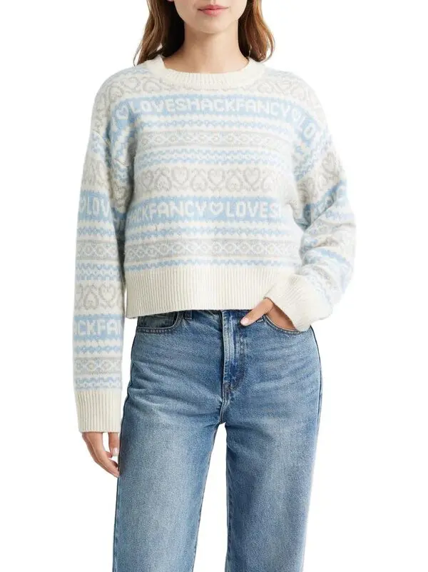 LoveShackFancy Emberly Crewneck Wool Sweater - Winter Haze