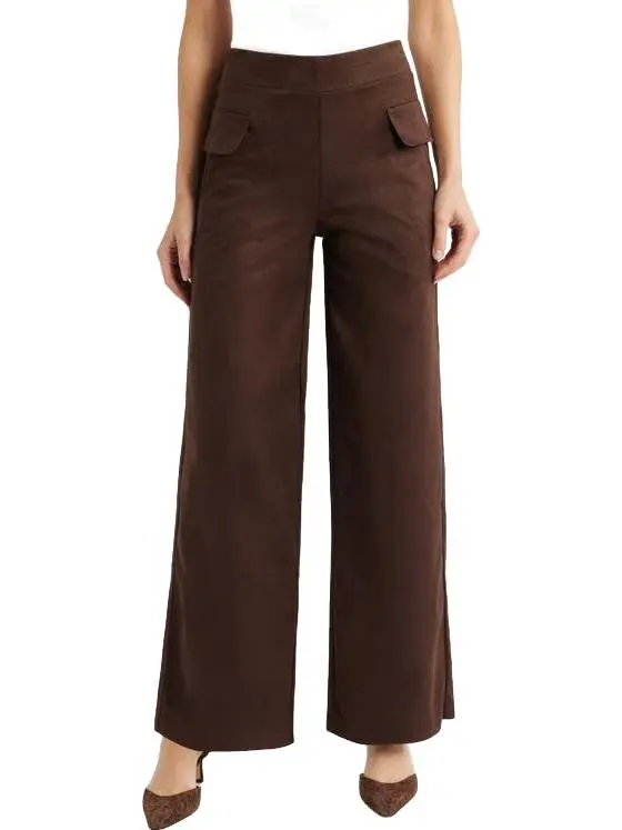Hue Faux Suede Wide-leg Pants - Coffee Bean