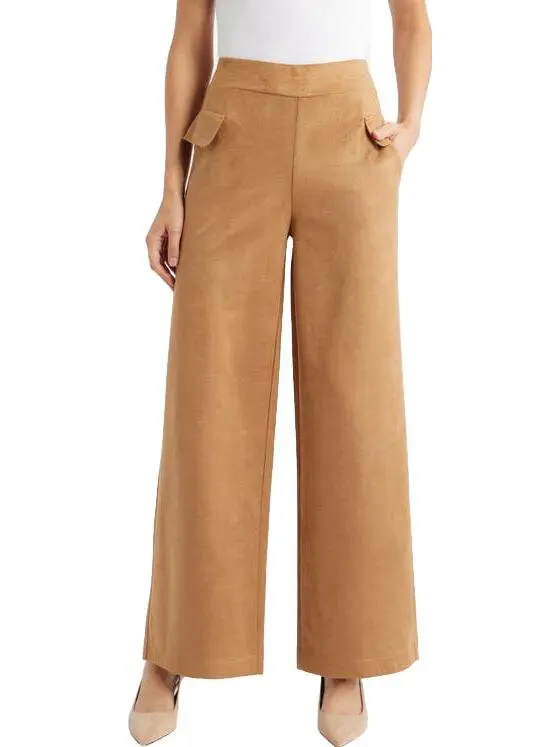 Hue Faux Suede Wide-leg Pants - Tobacco Brown