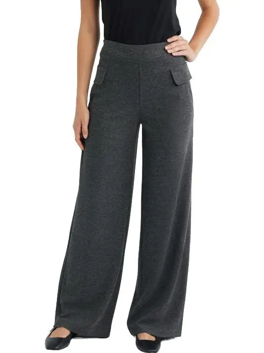 Hue Herringbone Wide Leg Pull-on Pants - Grey