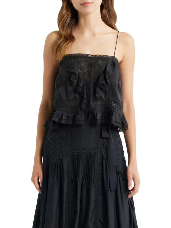 LoveShackFancy Ondeline Ruffle & Lace Silk Camisole - Black