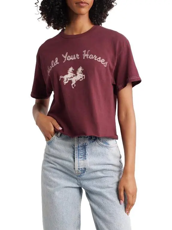 VINYL ICONS Hold Your Horses Graphic T-shirt - Maroon