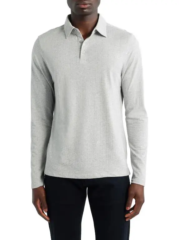 Robert Barakett Monolif Stripe Long Sleeve Polo - Light Grey