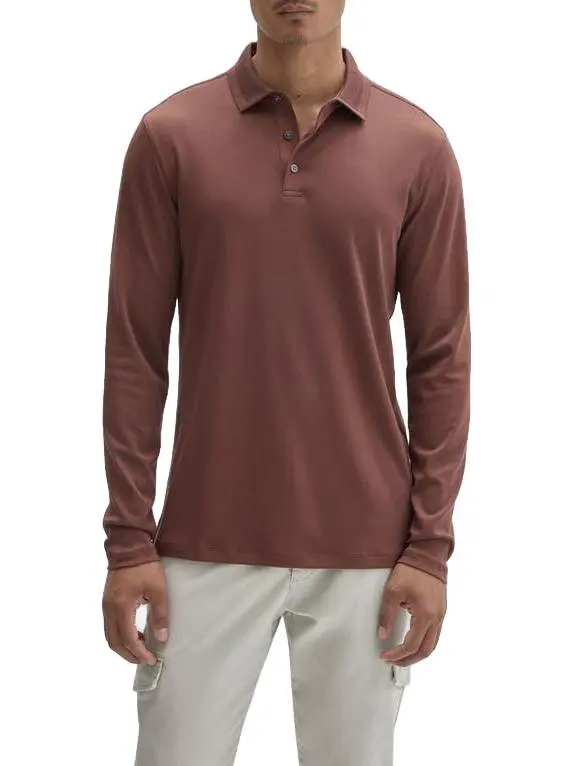 Robert Barakett Georgia Long Sleeve Pima Cotton Polo - Rusty Brown