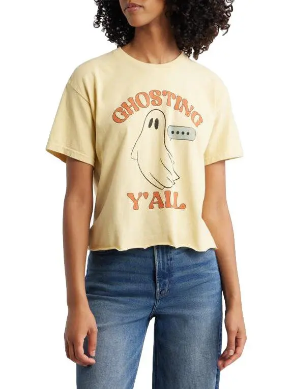 VINYL ICONS Ghosting Crop Cotton Graphic T-shirt - Yellow