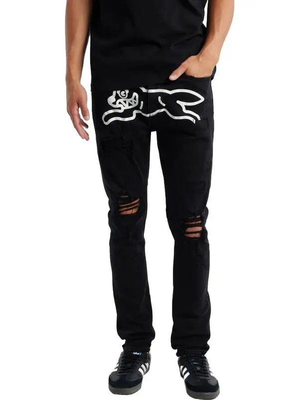ICECREAM Returner Ripped Slim Leg Jeans - Black Chocolate Chip