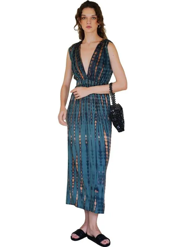 Pink Haley Clara Maxi Slip Dress Tie & Dye - Blue