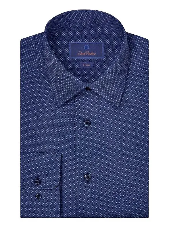David Donahue Trim Fit Micro Geometric Cotton Dress Shirt - Navy