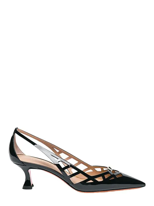 Santoni Patent Leather Mid-heel Pump - Black