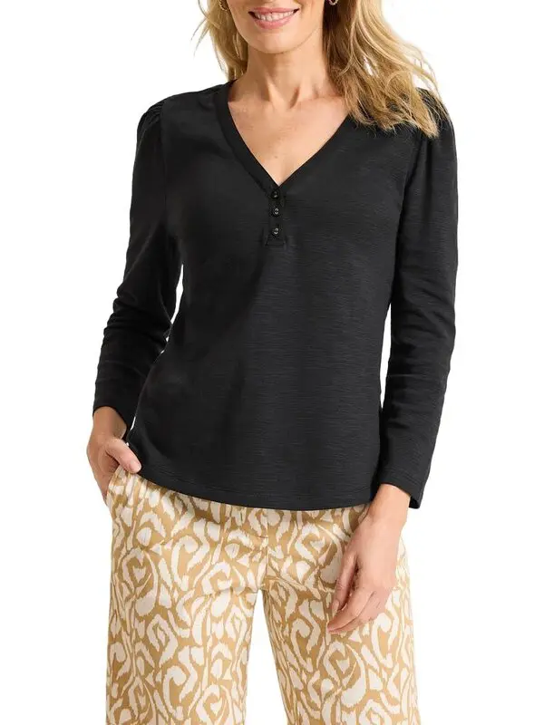 Tommy Bahama Cotton Slub Henley Top - Black
