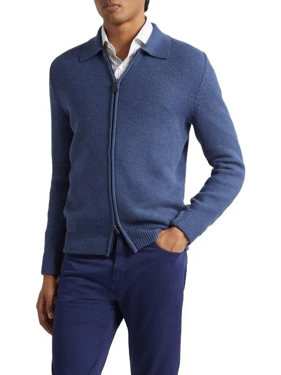 Isaia Wool Blend Zip-up Cardigan - Blue
