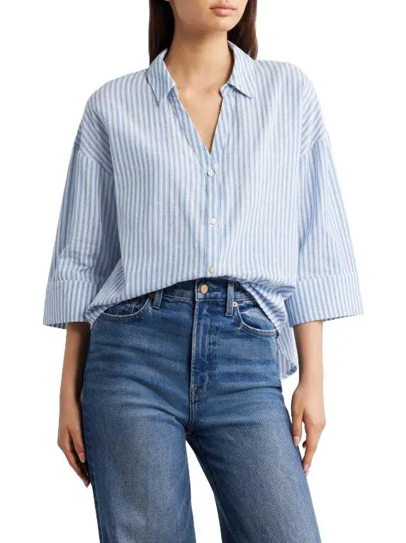 FRIENDS LIKE THESE Stripe Cotton & Linen Shirt - Blue