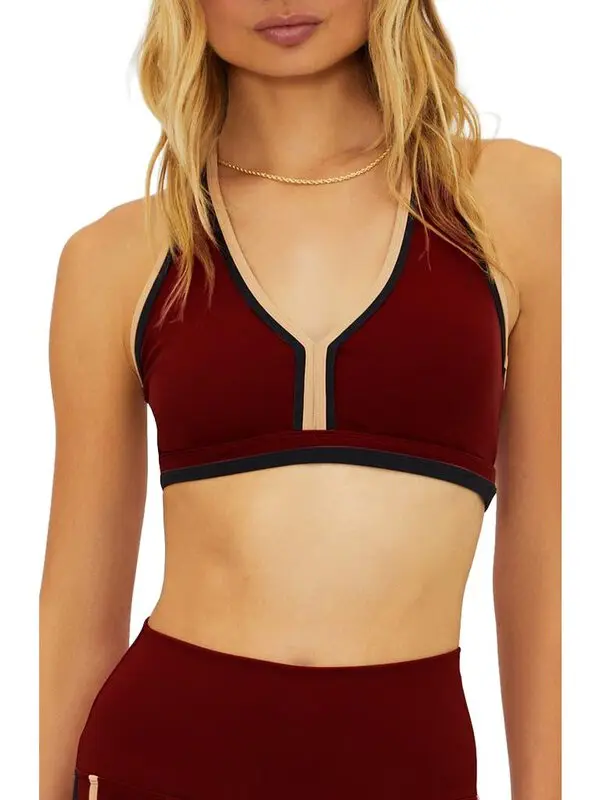 Beach Riot Ida Contrast Binding Sports Bra - Maroon Merlot Colorblock