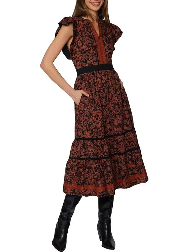 LOST + WANDER Lady Of Siena Floral Midi Dress - Brown-floral