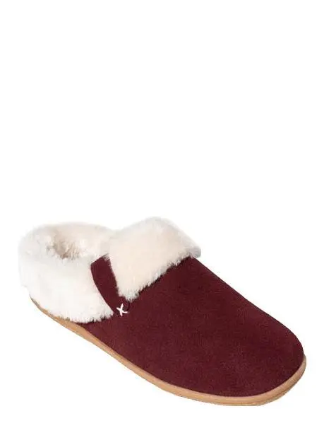Minnetonka Camp Collar Faux Fur Scuff Slipper - Burgundy