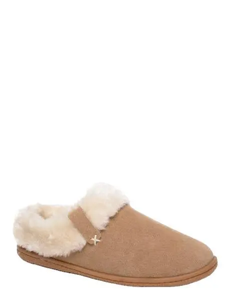 Minnetonka Camp Collar Faux Fur Scuff Slipper - Cinnamon