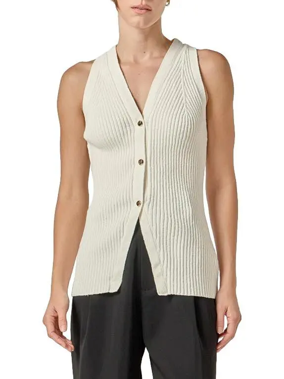 English Factory Rib Knit Button-up Vest - Off White