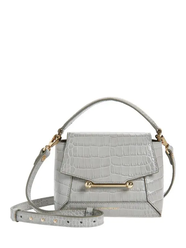 Strathberry Nano Mosaic Croc Embossed Top Handle Bag - Stone Grey