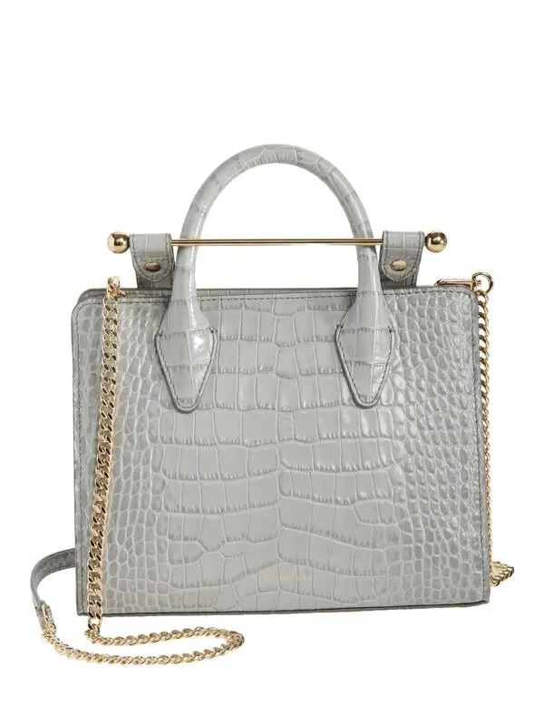 Strathberry Mini Croc Embossed Leather Tote - Stone Grey