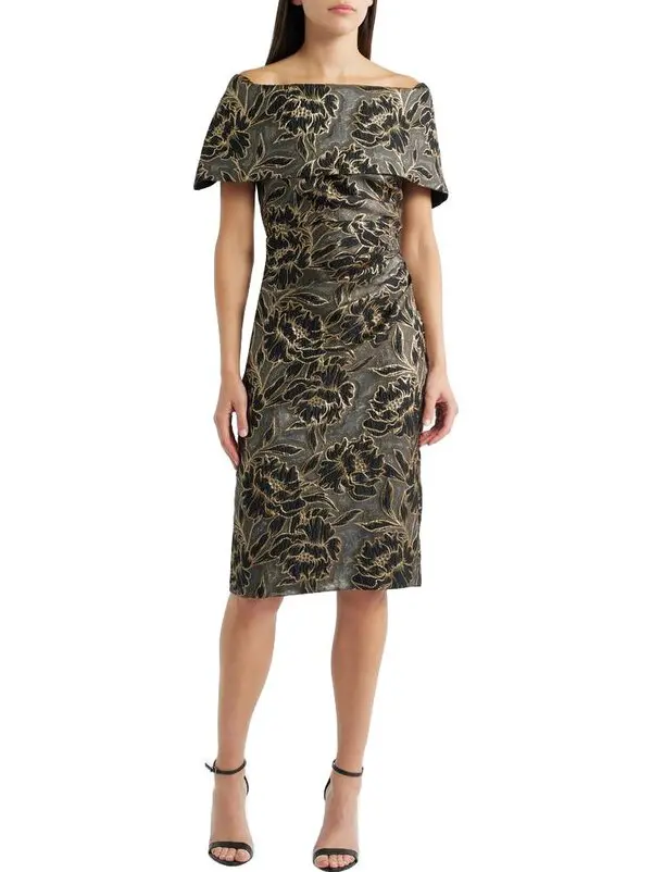 Vince Camuto Metallic Floral Jacquard Organza Cocktail Dress - Black