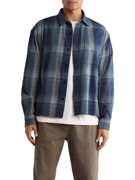Bp. Plaid Boxy Cotton Flannel Button-up Shirt - Navy Ombre Plaid